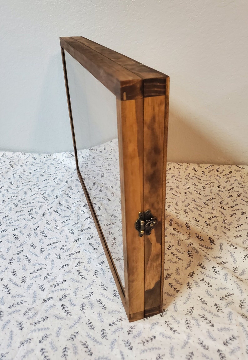 18 X 12 X 1 1/2 Wooden Shadow Box / Hinged Glass Lid / Display Case Box ...