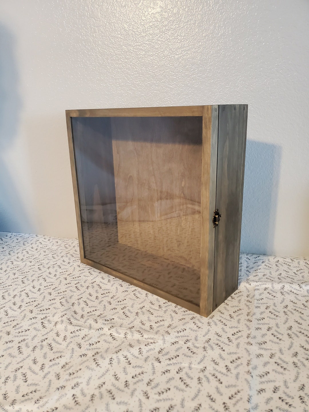 16 X 16 X 5 1/2 Wooden Shadow Box / Hinged Glass Lid / Display Case Box ...