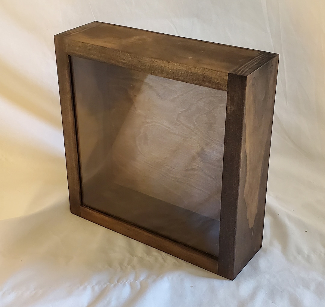 8 X 8 X 2 1/4 Wooden Shadow Box / Permanent Glass Top / NO LID ...