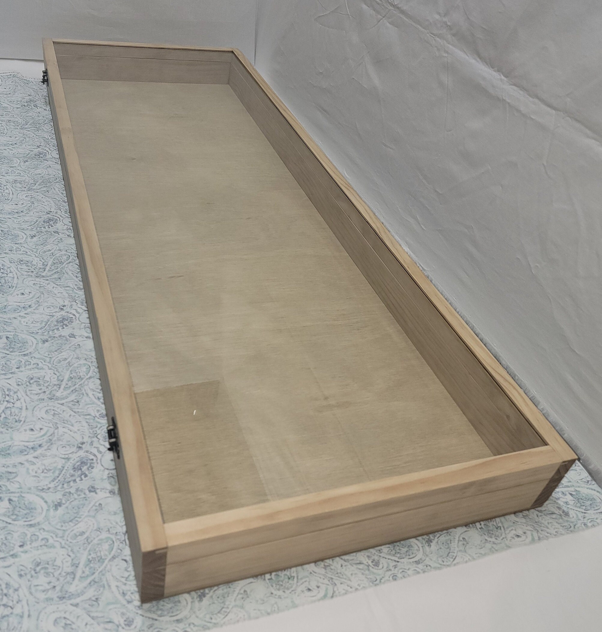 42 X 14 X 2 1/2 Wooden Shadow Box / Hinged Glass Lid / Display Case Box ...