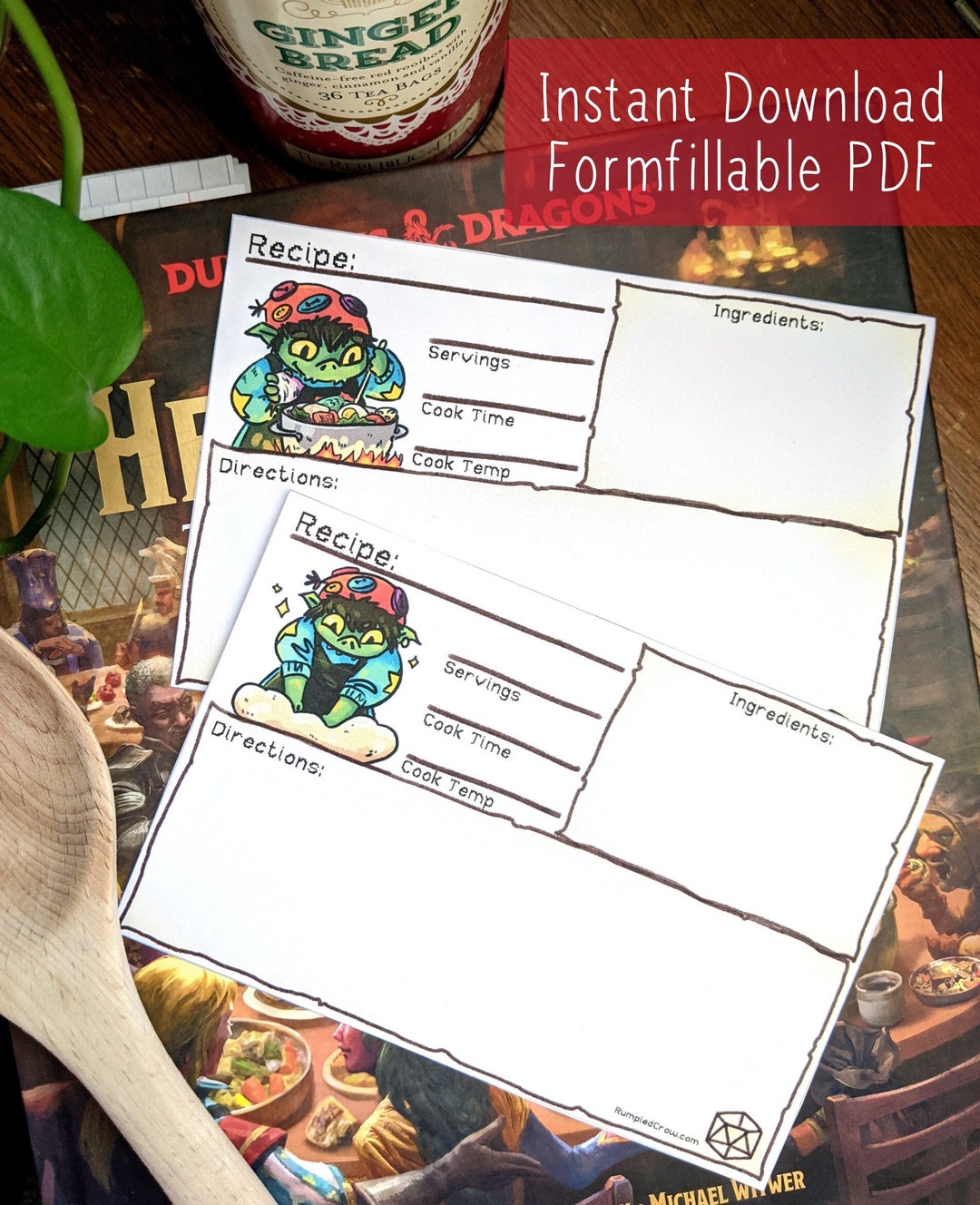 Goblin Recipe Cards - Fantasy - 4"x6" Printable Recipe Cards - Form ...