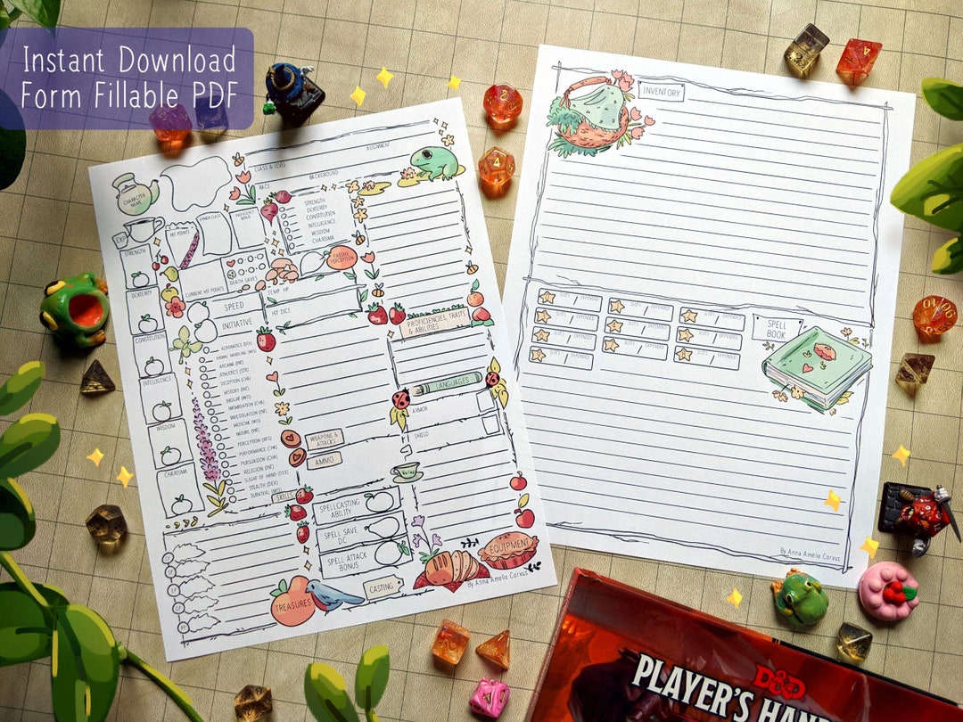 Cottagecore D&D 5e Character Sheet - Colored - Dnd - Printable Sheets ...