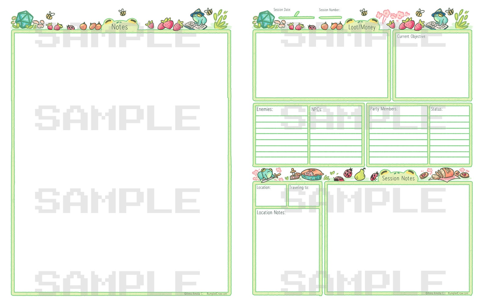 TTRPG Player Notes Tracker - Cottagecore Froggy Themed - Pathfinder ...