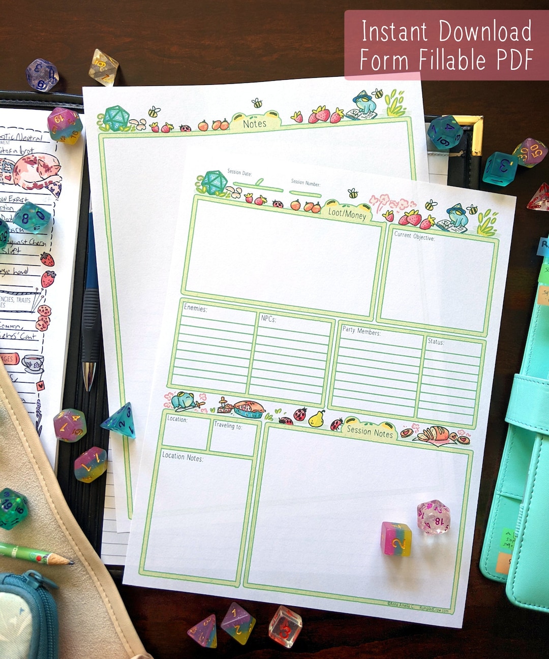 TTRPG Player Notes Tracker - Cottagecore Froggy Themed - Pathfinder ...