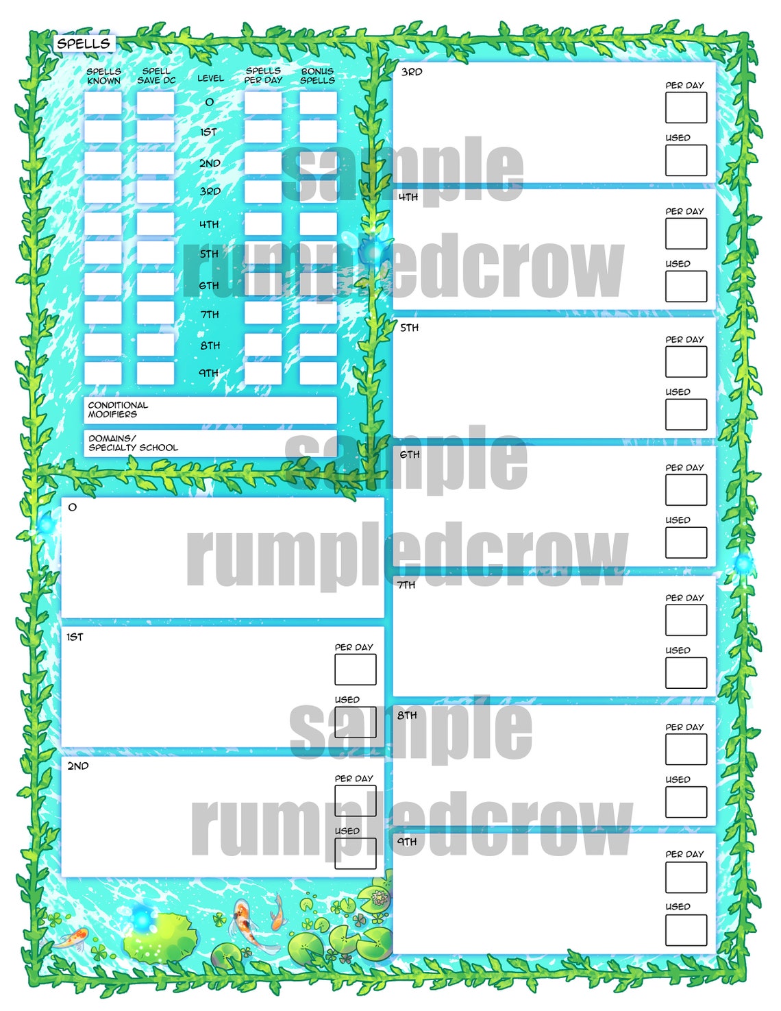 Pathfinder 1st Edition Character Sheet - Fairy Pond - Printable ...