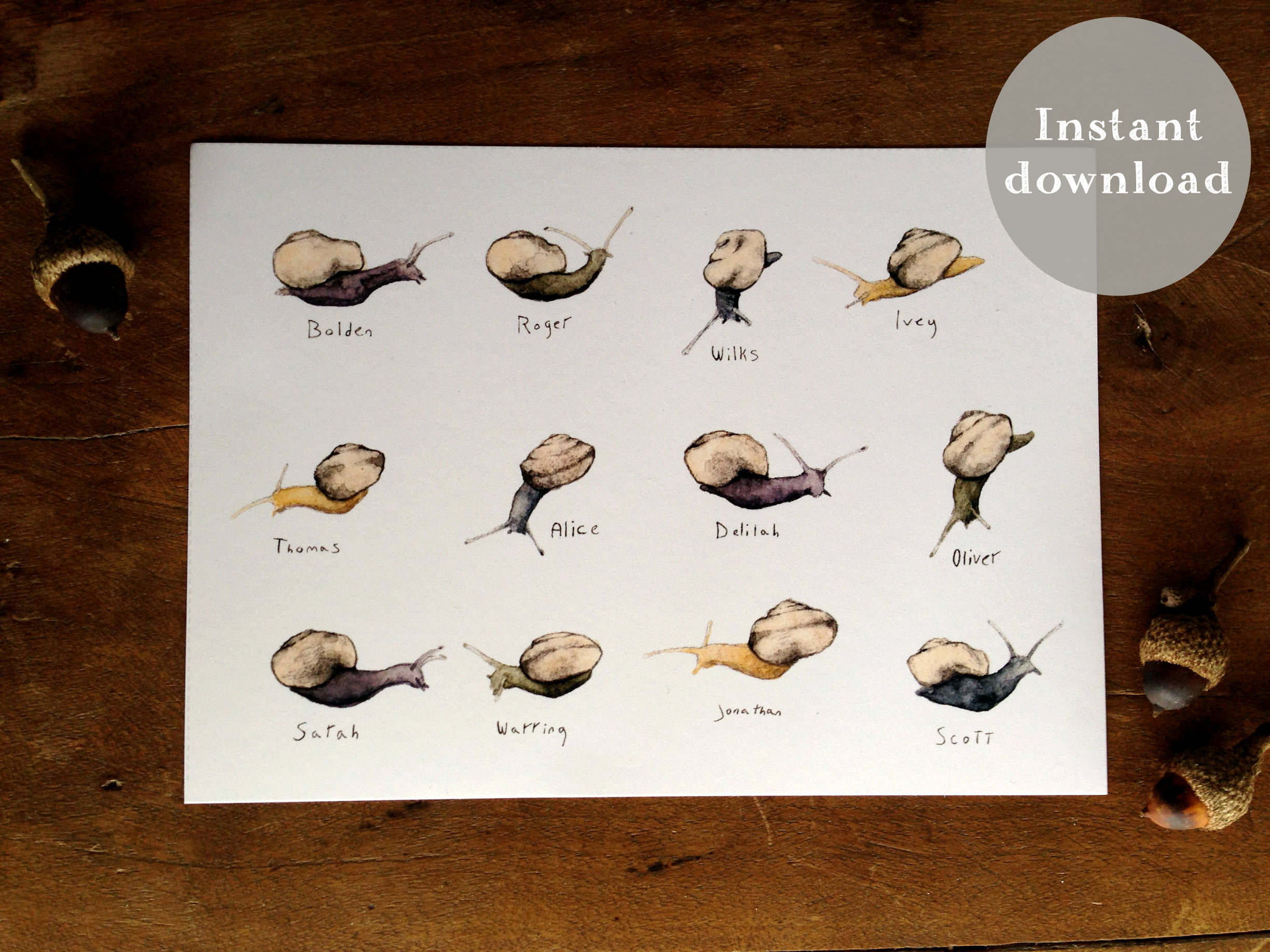 Snail Family 5x7 Printable Art Bookmark Watercolor Print | Etsy