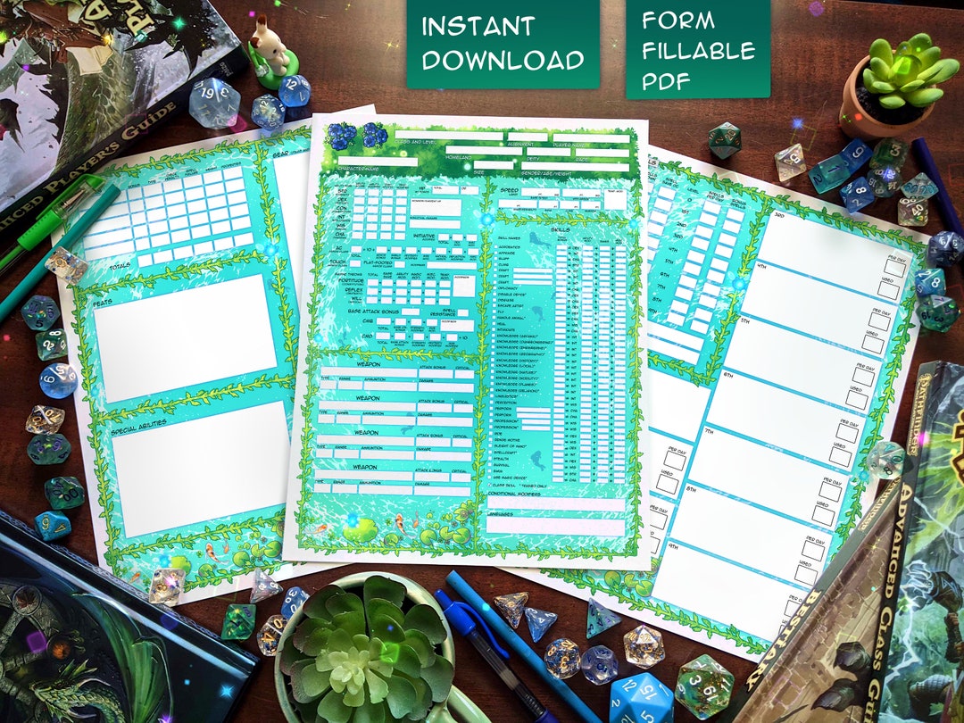 Pathfinder 1st Edition Character Sheet - Fairy Pond - Printable ...