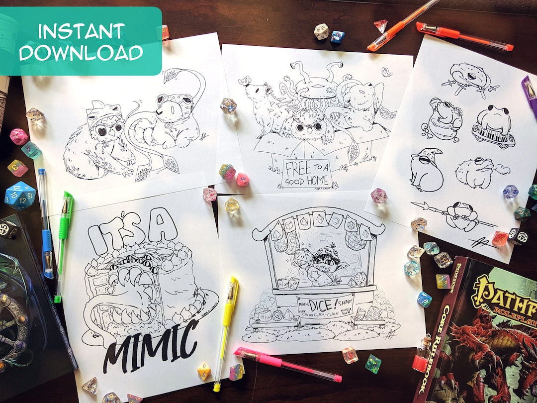 Fantasy RPG Game Night Coloring Sheets - 5 Printable Sheets - TTRPG ...