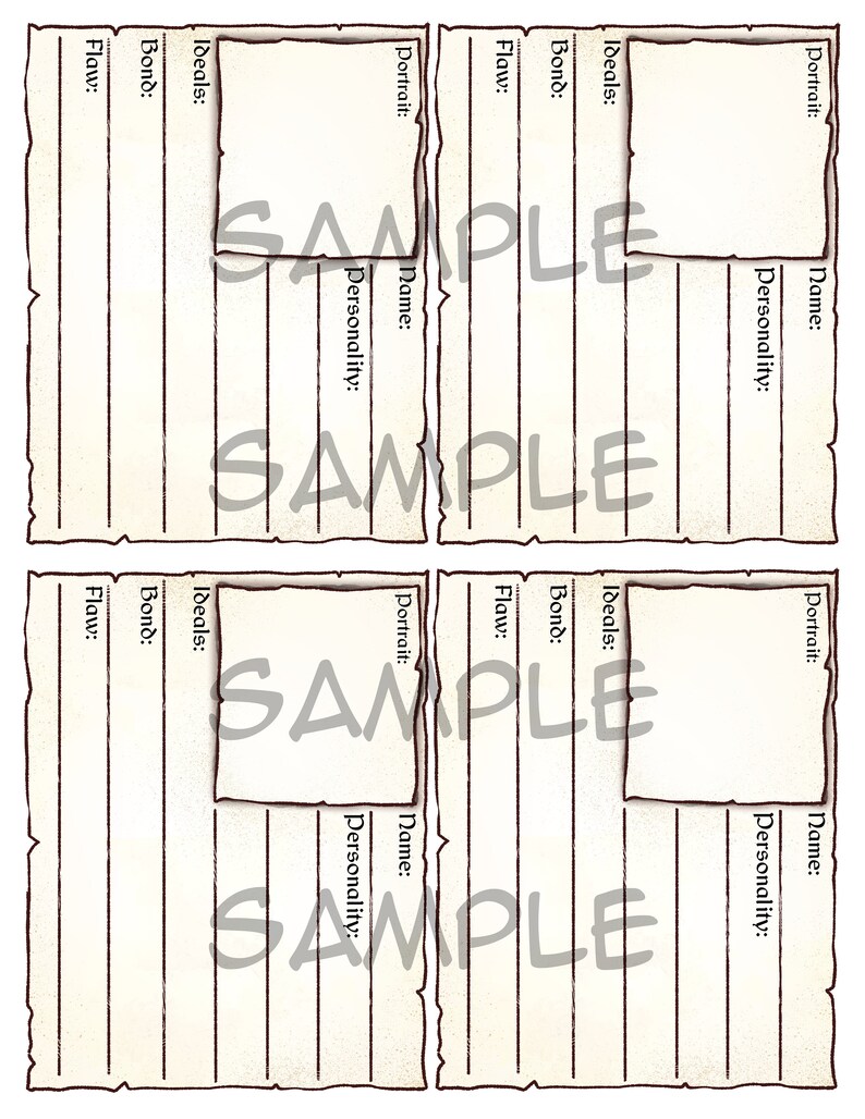 NPC Bio Cards Printable Character Sheets Pathfinder Dnd - Etsy