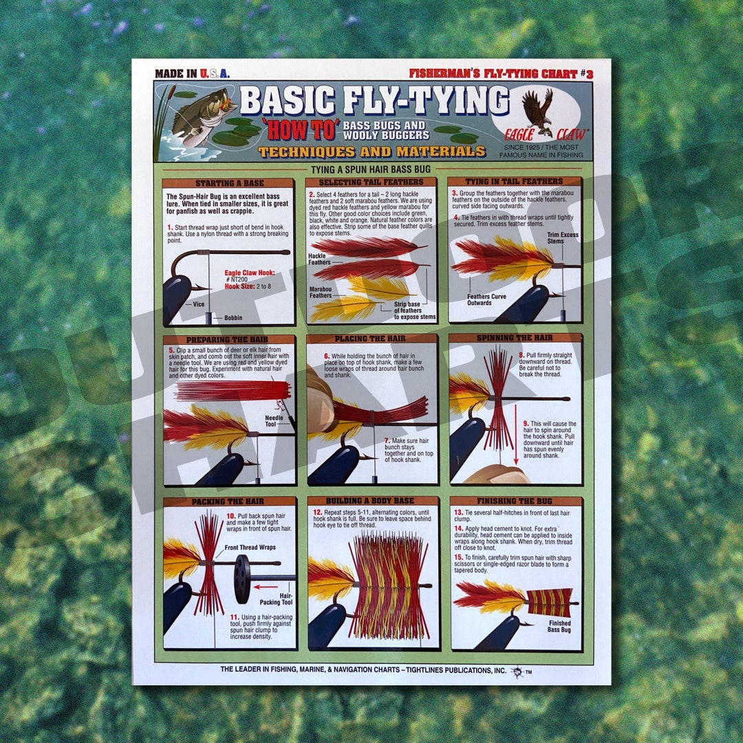 Basic Fly Tying Chart 3 how to for Tying Bass Bugs and Wooly Buggers - Etsy