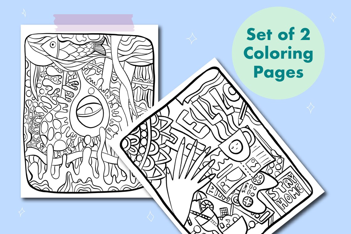 Set of 2 Printable Colouring Pages in Hand Drawn Style - Etsy