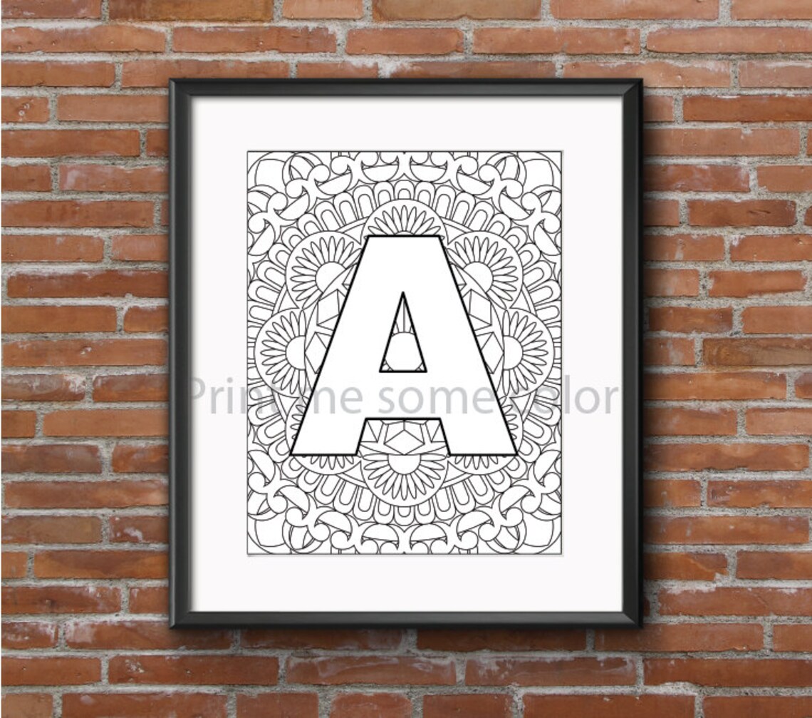 A Z Printable Mandala Alphabet letter Adult Coloring Page Digital ...