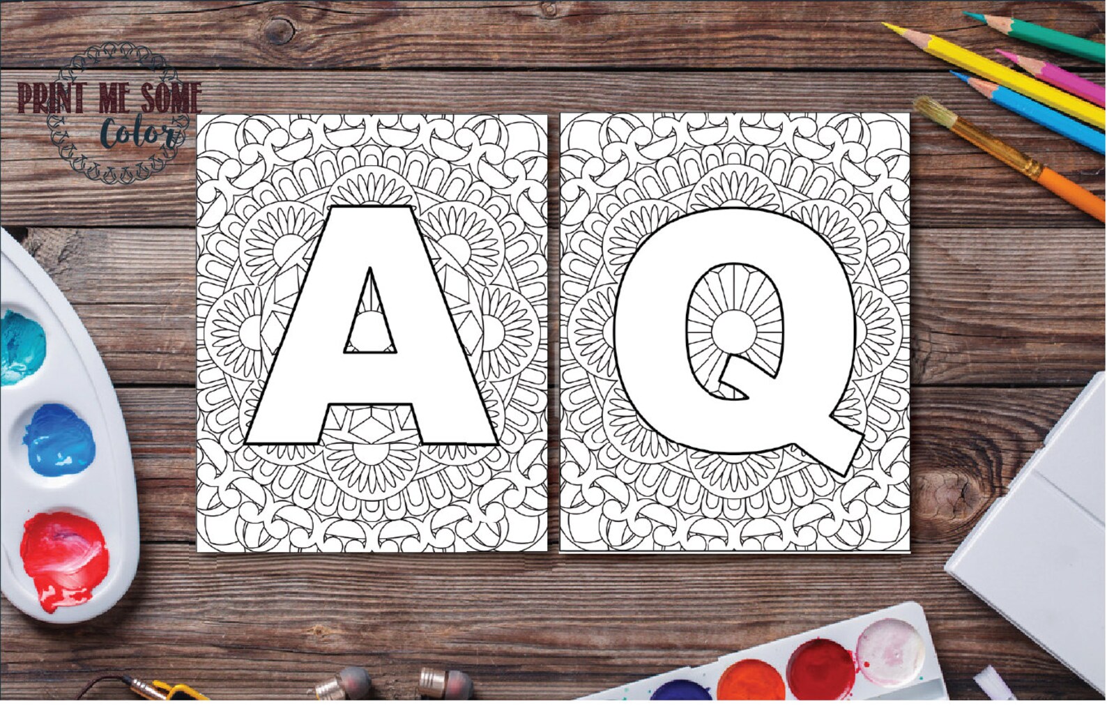 A Z Printable Mandala Alphabet letter Adult Coloring Page Digital ...