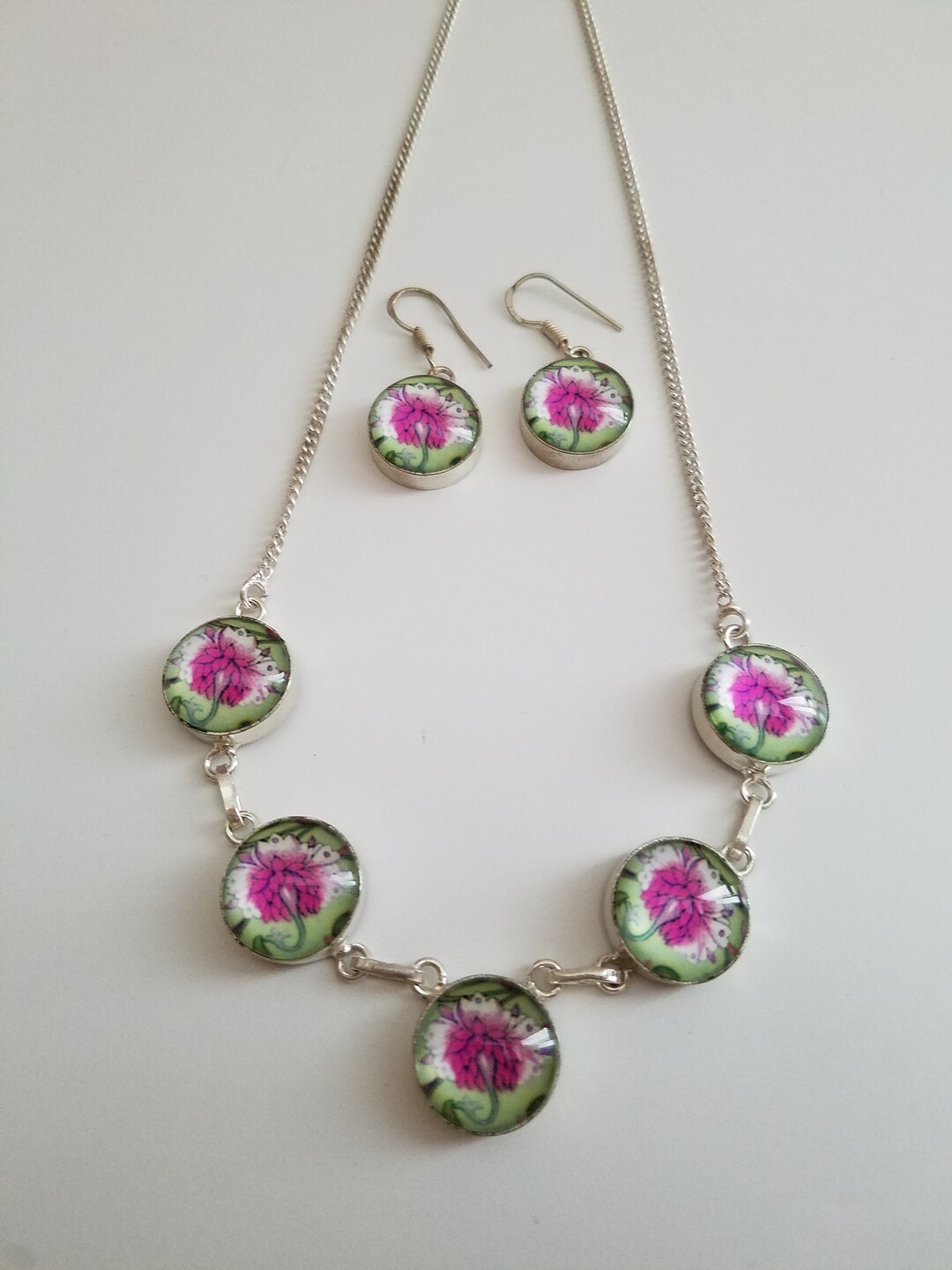 Matching Jewelry Set Matching Necklace / Earrings Pink / Purple Flower ...