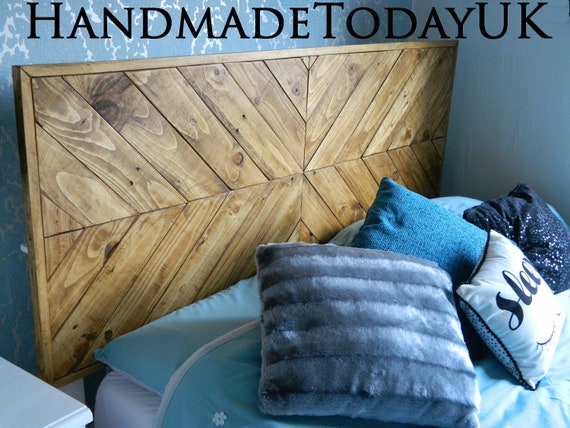Handmade Headboard Rustic Chevron Herringbone Style Recycled Reclaimed Pallet Wood Etsy UK