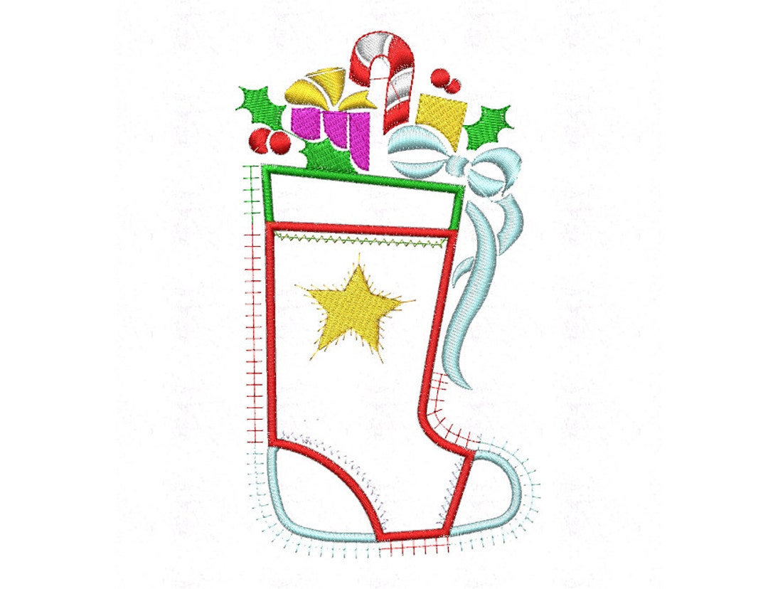 Christmas Stocking Machine Embroidery Applique Design, 5x7 Inch Hoop ...