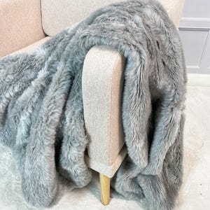 Ash Light Grey Faux Fur Throw for Bed or Sofa With Grey Faux-suede ...