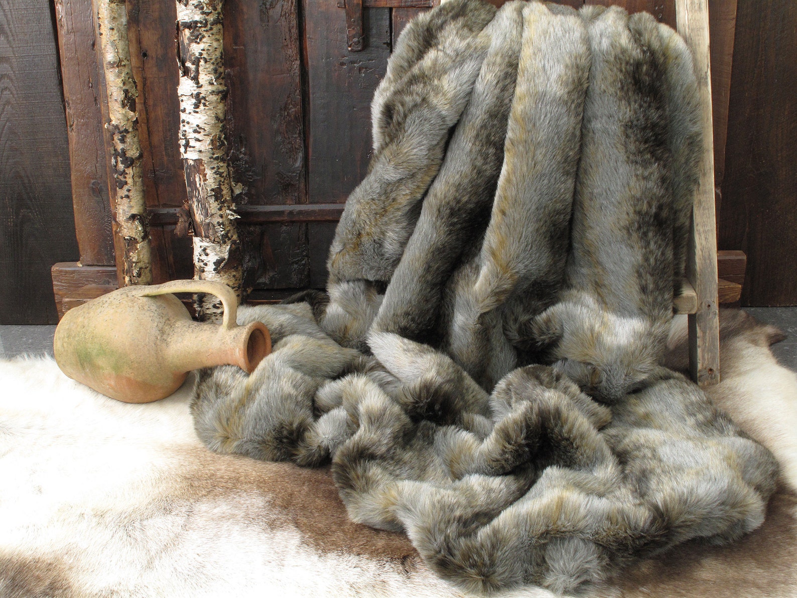 Grey Wolf Faux Fur Throw Grey Fur Bed Throw Gray Sofa - Etsy
