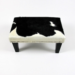 Small Black and White Rectangular Cowhide Footstool 315. Real Hair on ...