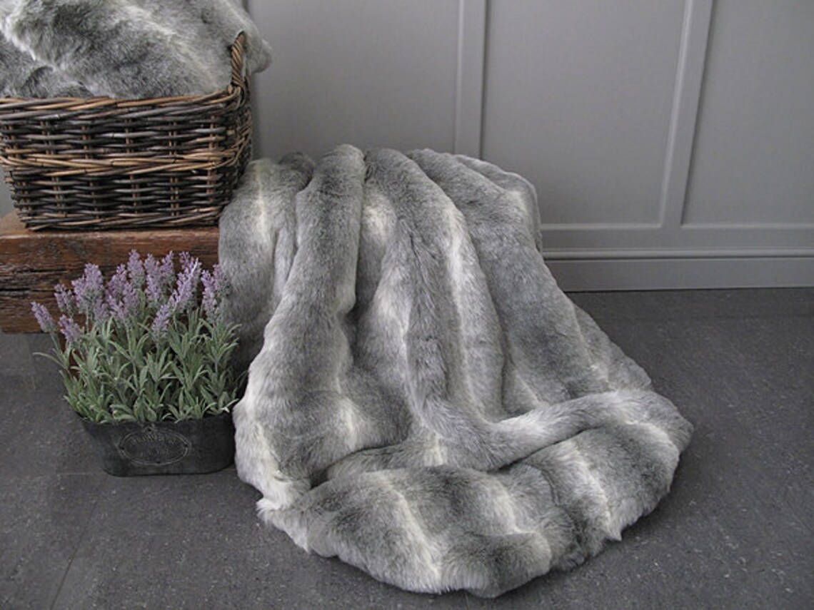 Lemur Grey Faux Fur Throw Striped fur bed throw Gray sofa | Etsy