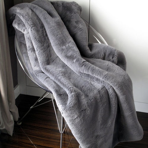 Ash Light Grey Faux Fur Throw for Bed or Sofa With Grey - Etsy