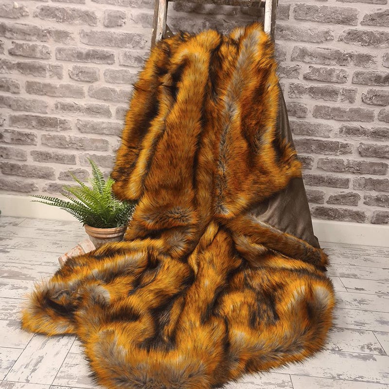 Orange Fox Fur Blanket - Etsy UK
