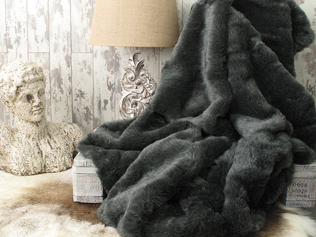 Badger Dark Grey Faux Fur Throw for Bed or Sofa With Grey - Etsy