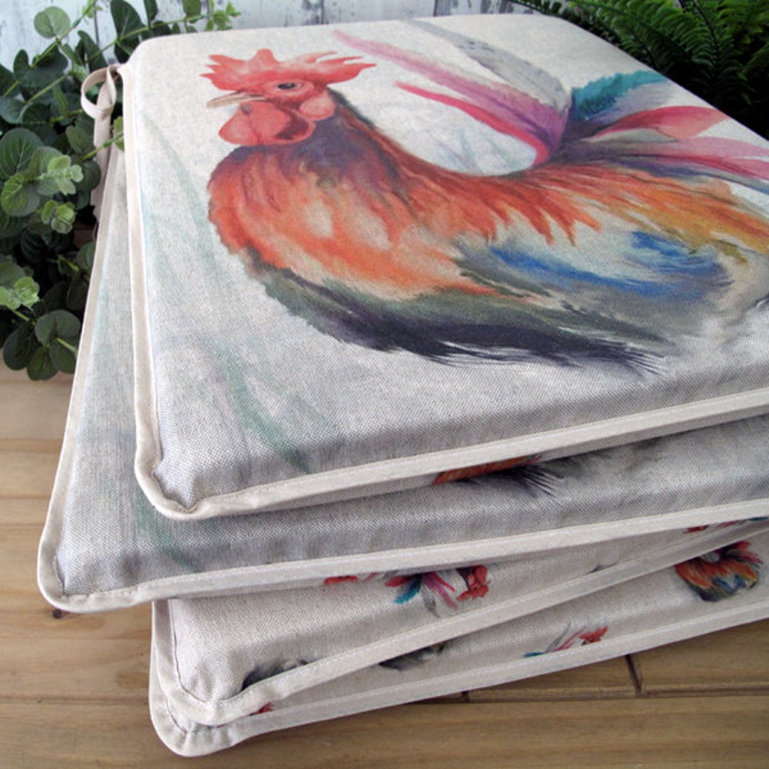 Set of 4, 6 or 8 Rooster Reversible Tapered Seat Pads, Chair Pads ...