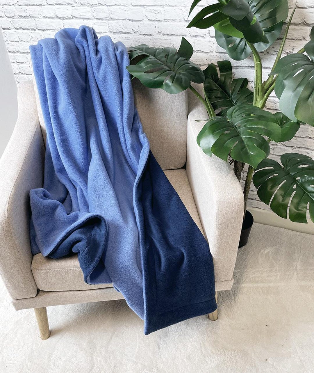 Reversible Light & Dark Blue Fleece Throw | Reversible Blue Fleece ...