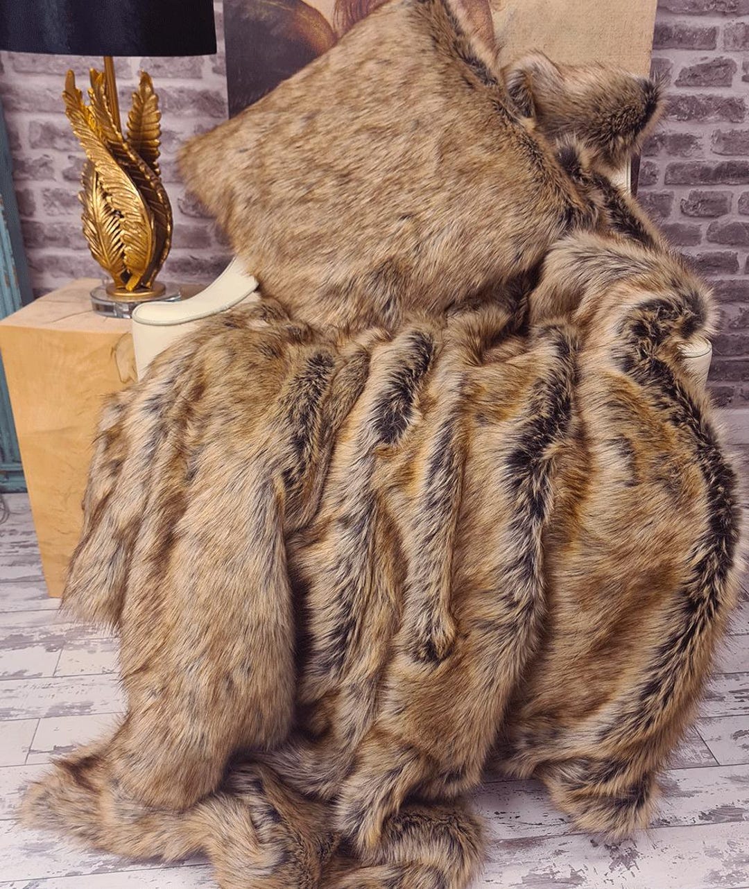 Luxurious New Mink Faux Fur Throw | Gold & Wheat Fur Blanket - Etsy