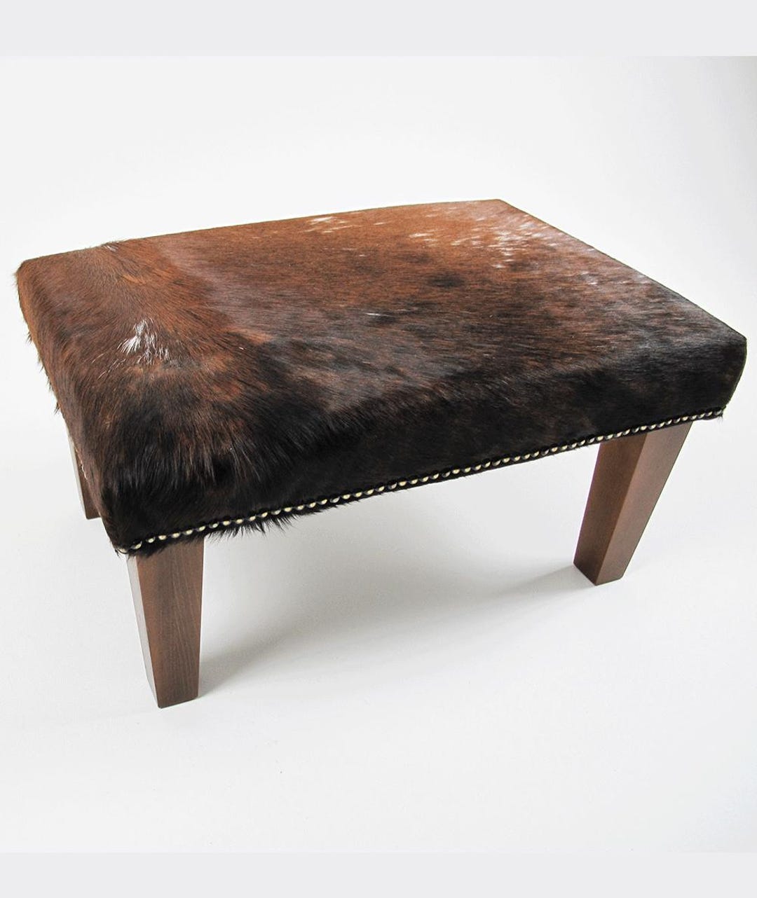 Small Brown Brindle Rectangular Cowhide Footstool 310. Real Hair on ...