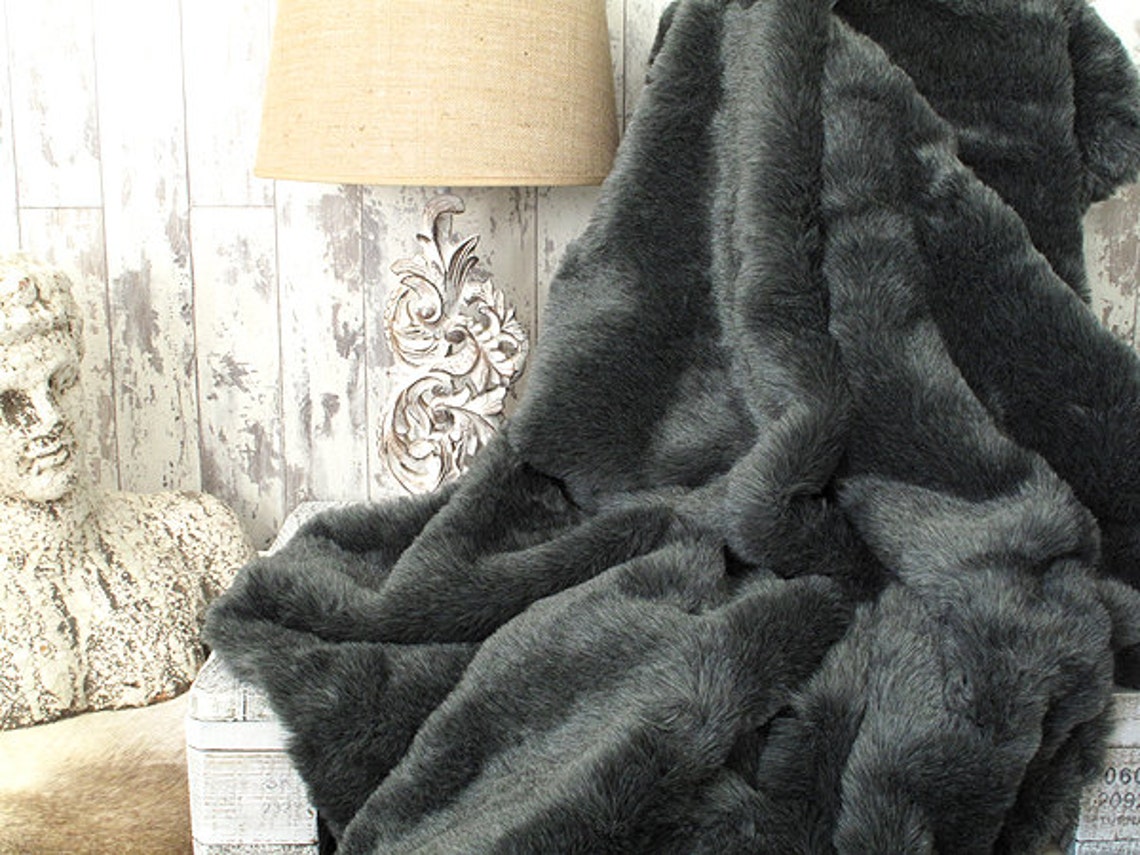 Badger Dark Grey Faux Fur Throw for Bed or Sofa. Main Fur Both | Etsy