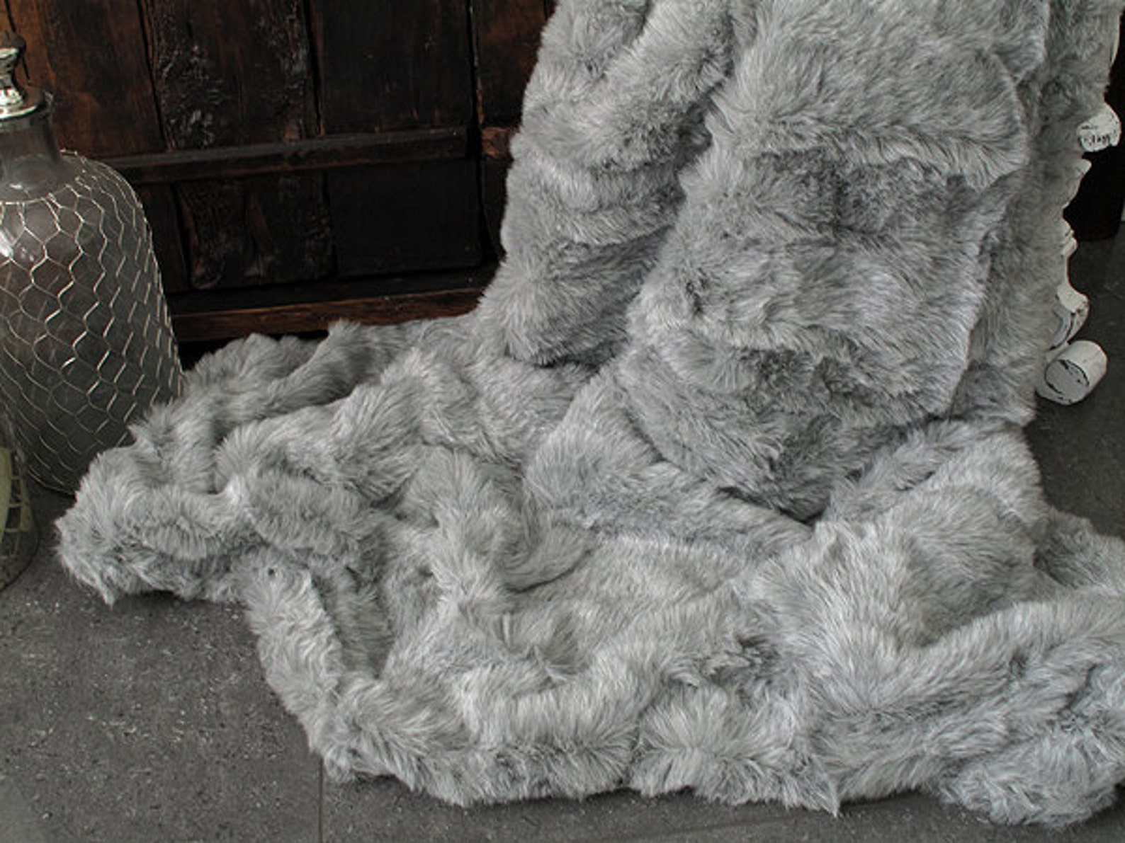 Ash Light Grey Faux Fur Throw for Bed or Sofa With Grey | Etsy
