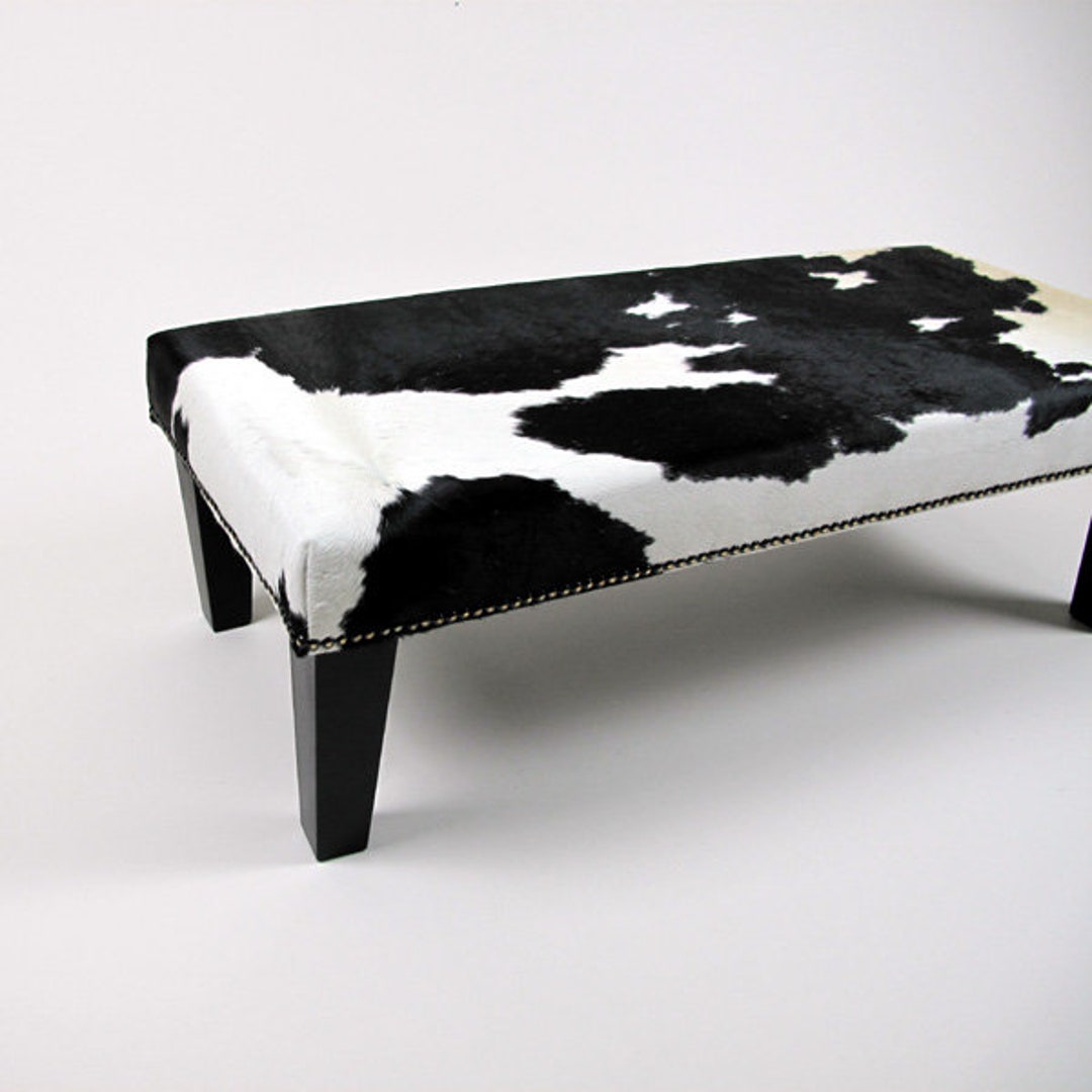 Extra Large Black & White Cowhide Footstool 308 Real Hair on Hide Foot ...