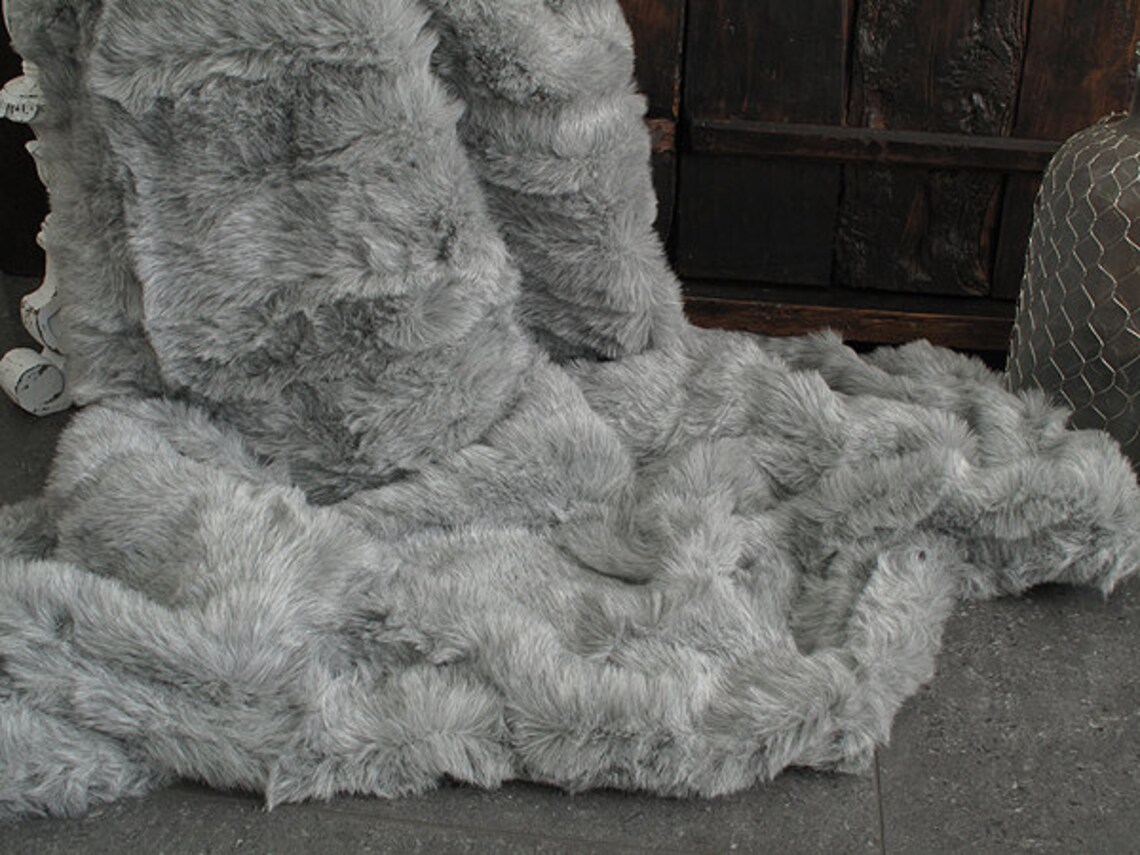 Ash Light Grey Faux Fur Throw for Bed or Sofa With Grey | Etsy