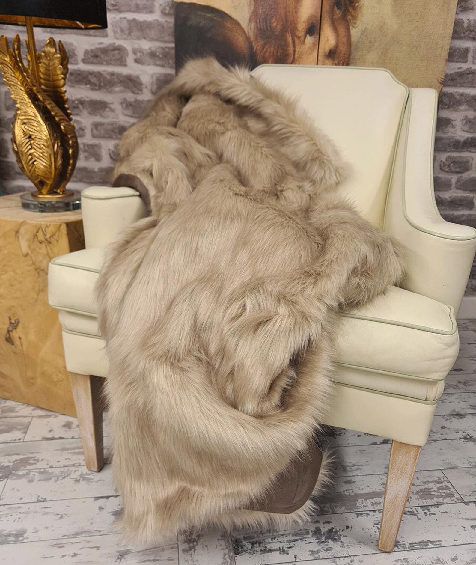 Luxury Camel Faux Fur Bed or Sofa Throw With Brown Faux-suede Lining in ...