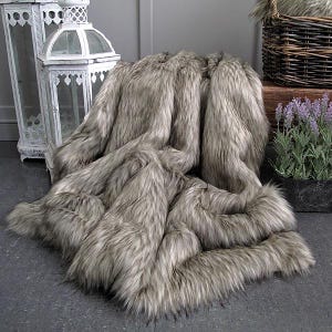 CLEARANCE!! Raccoon Faux-fur Bed Runner | Long Haired Tri Coloured Fake ...