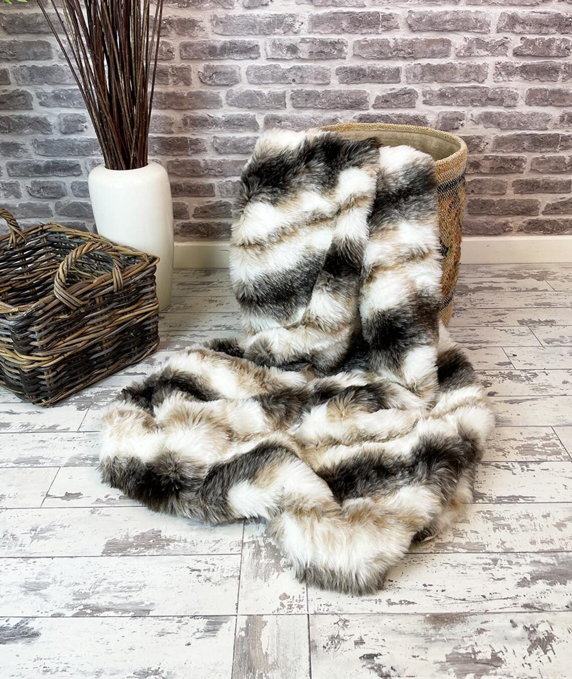 Italian Wolf Striped Faux Fur Throw | Double-sided Luxury Blanket - Etsy