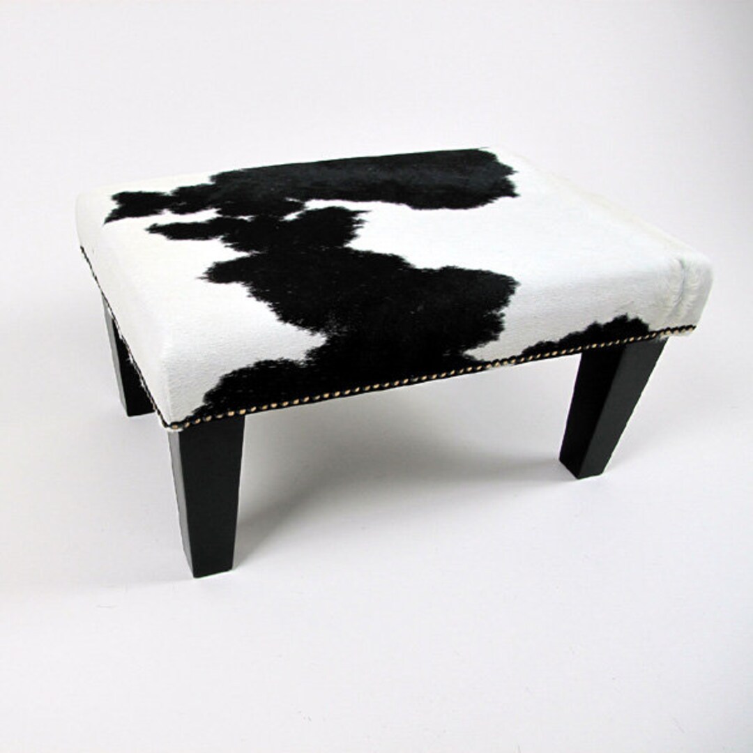 Small Black and White Rectangular Cowhide Footstool 316. Real Hair on ...