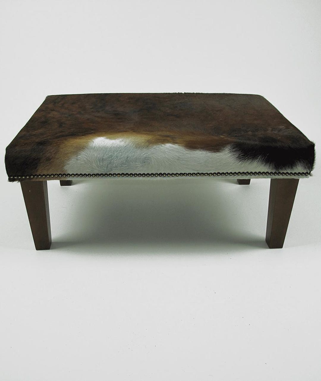 Large Sized Brown and White Cowhide and Leather Footstool 319 Real Hair ...
