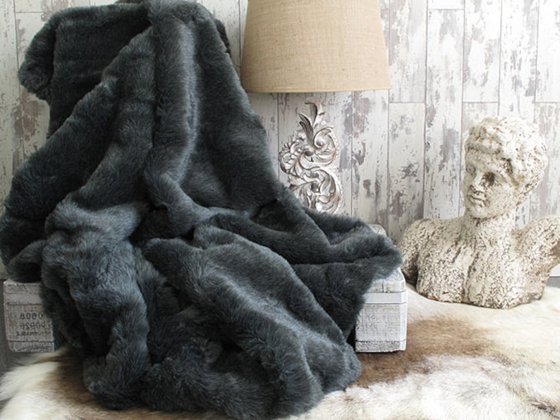Badger Dark Grey Faux Fur Throw for Bed or Sofa. Main Fur Both - Etsy
