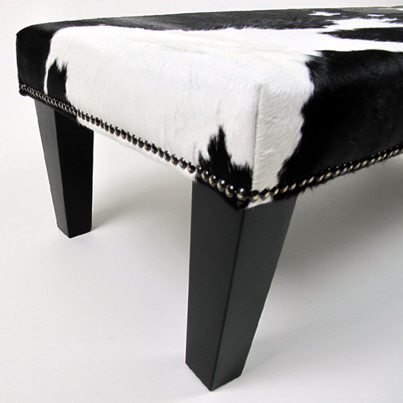 Extra Large Black & White Cowhide Footstool 308 Real Hair on - Etsy