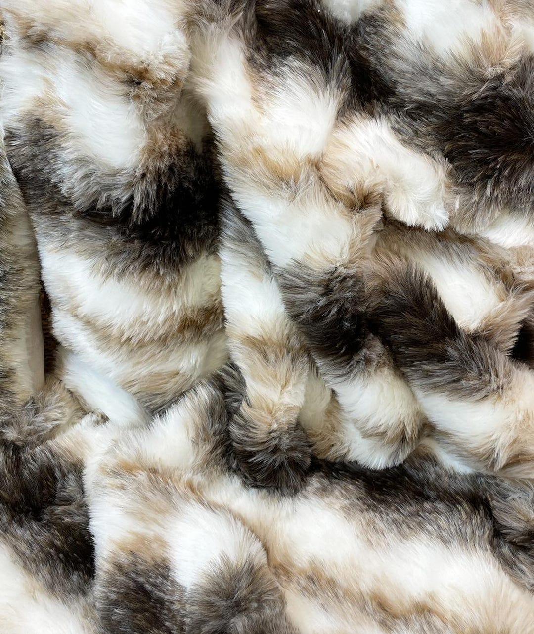 Italian Wolf Faux Fur Fabric | Light Grey Striped Craft Fur | Striped ...