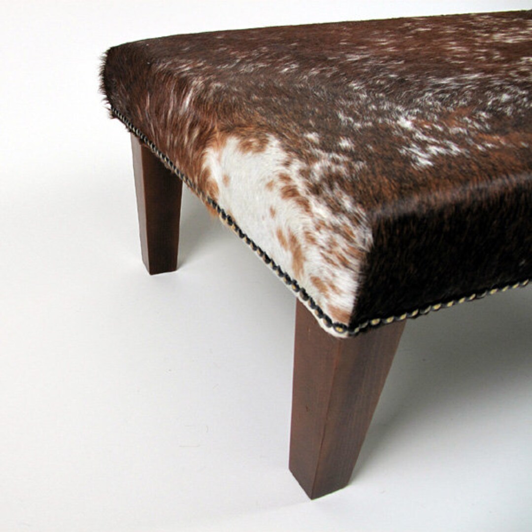 Large Sized Brown and White Dappled Cowhide Footstool 314 Real Hair on ...