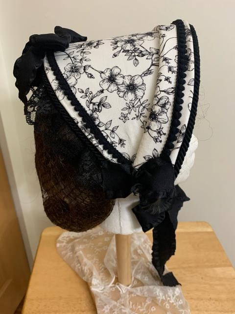 Victorian White and Black Floral Fanchon Bonnet - Etsy