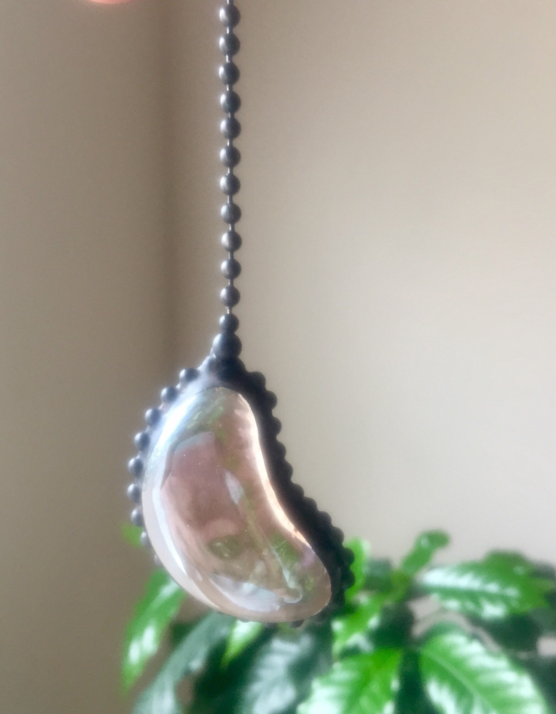 Chain Pull Light Peach Color Stained Glass Crescent Moon | Etsy