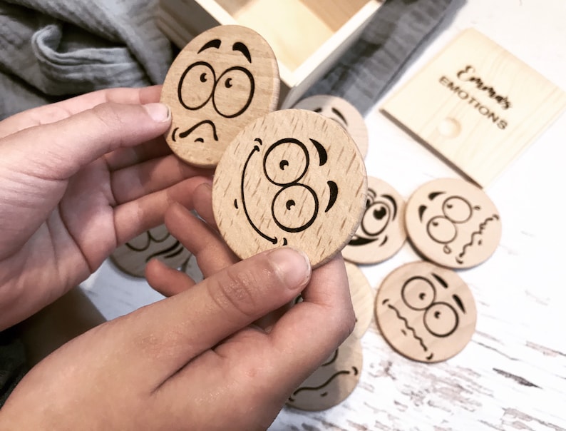 MY MOOD Emotions Flashcards Wooden Disks Feelings Flashcards - Etsy UK