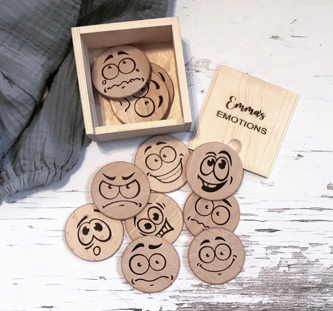 MY MOOD Emotions Flashcards Wooden Disks Feelings Flashcards | Etsy