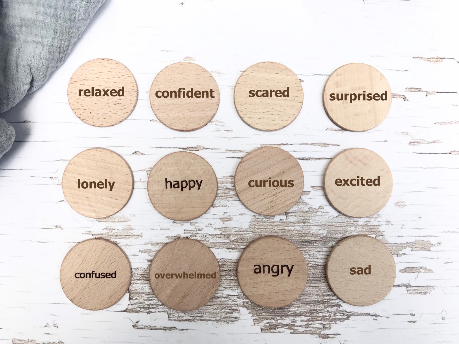 MY MOOD Emotions Flashcards Wooden Disks Feelings Flashcards - Etsy