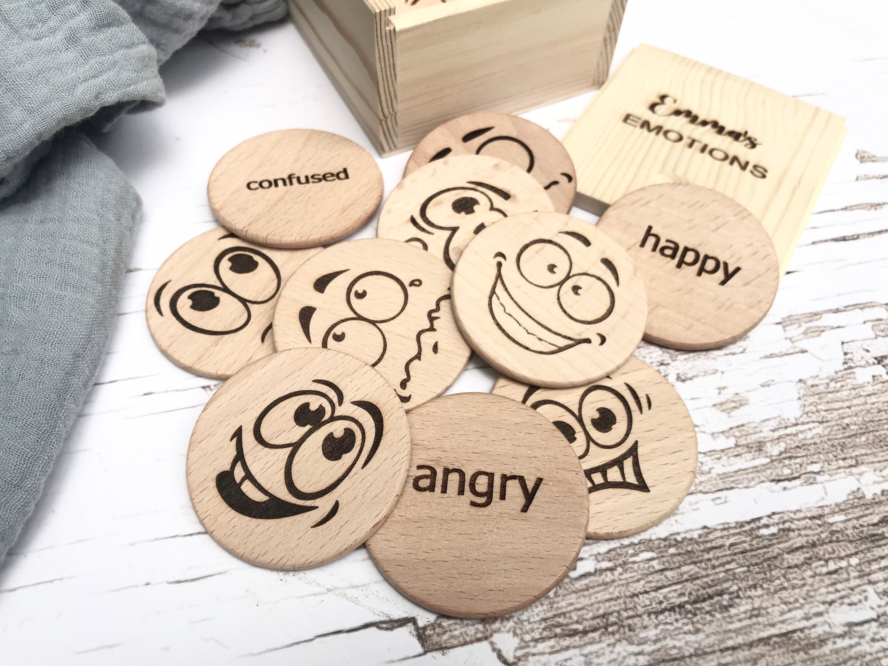 MY MOOD Emotions Flashcards Wooden Disks Feelings Flashcards - Etsy